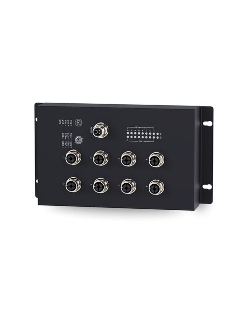 Industrial EN50155 M12 8 Port Full Gigabit PoE+ Switch, Dual DC Redund ...