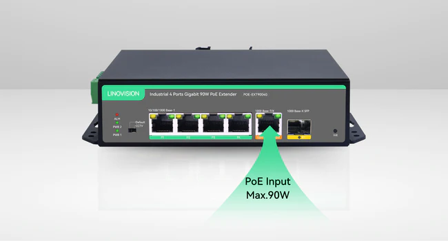 Industrial 4 Ports Gigabit BT90W PoE Passthrough Switch and PoE Extend ...