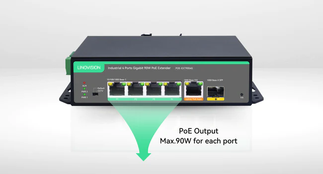 Industrial 4 Ports Gigabit BT90W PoE Passthrough Switch and PoE Extend ...