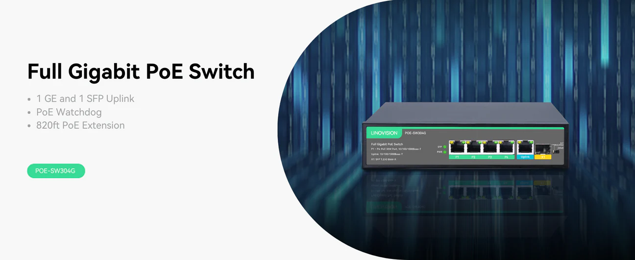 4 Ports Full Gigabit IEEE802.3af/at POE Switch with 1 GE and 1 SFP Upl ...