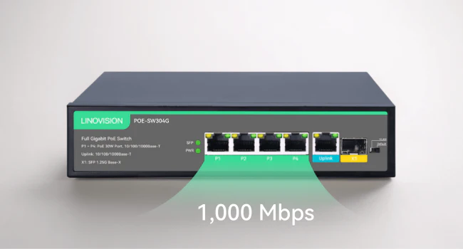 4 Ports Full Gigabit IEEE802.3af/at POE Switch with 1 GE and 1 SFP Upl ...