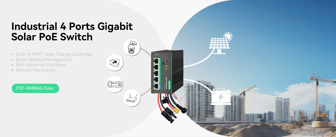 4 Ports MPPT Solar PoE Switch for Security Cameras and IoT Devices ...