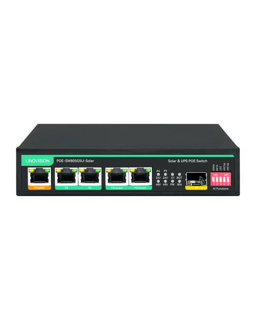 5 Ports UPS and Solar PoE Switch with built-in Solar Charge Controller ...