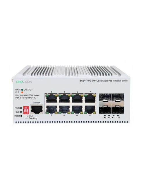 Industrial 8-Port Full Gigabit L3 Managed PoE Switch with 4-Port 10G U ...